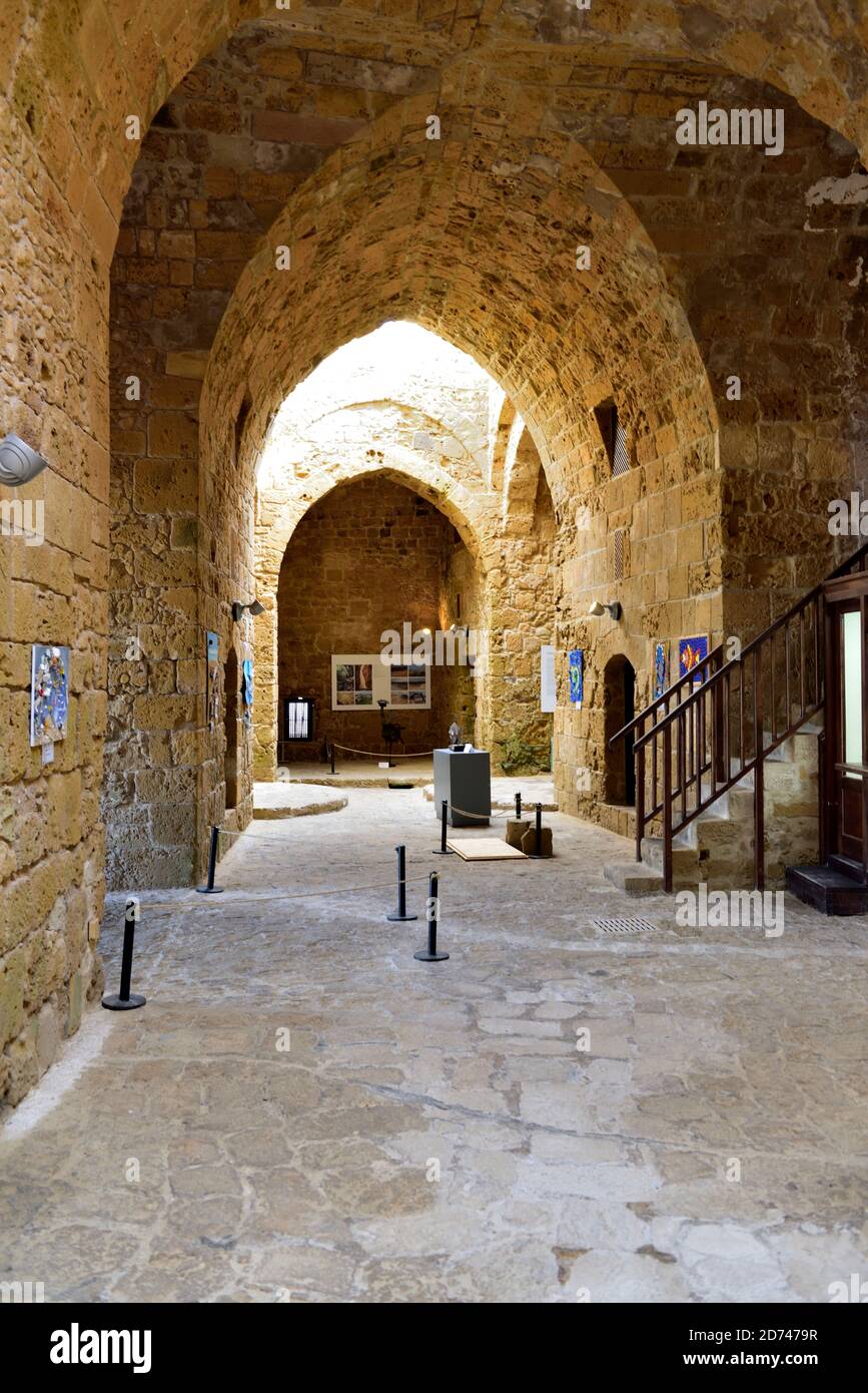 Inside Paphos medieval castle by Paphos harbour on Mediterranean sea ...