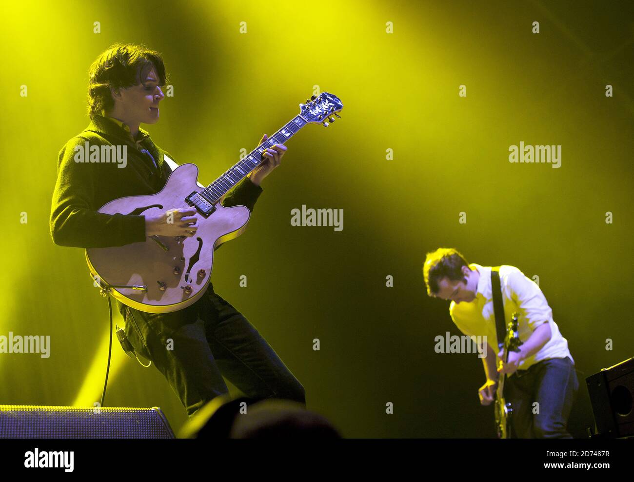 Ezra Koenig of Vampire Weekend performing at Alexandra Palace in north ...