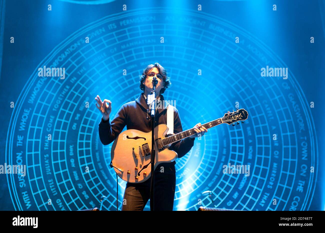 Ezra Koenig of Vampire Weekend performing at Alexandra Palace in north ...