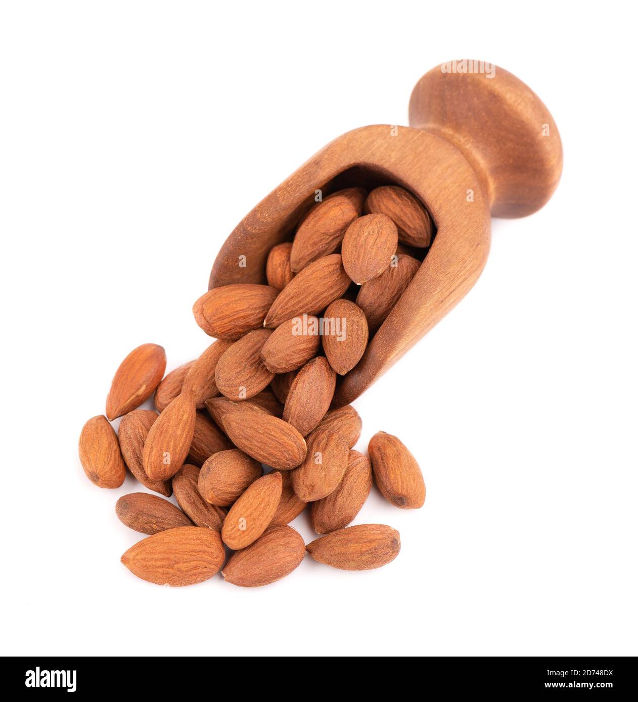 Almonds nuts in wooden scoop, isolated on white background Stock Photo ...