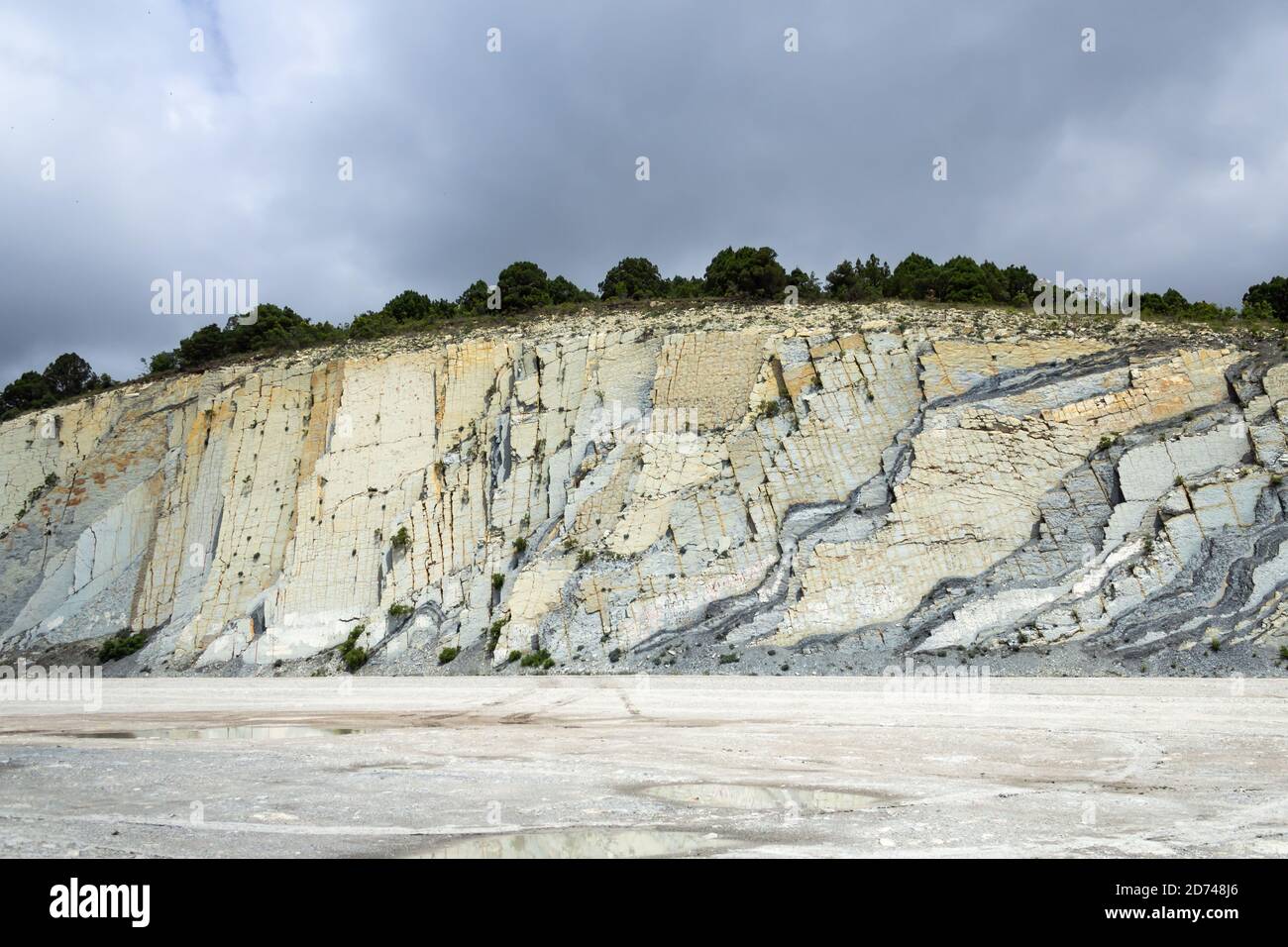 sheer yellow white rock with trees at the top Stock Photo - Alamy