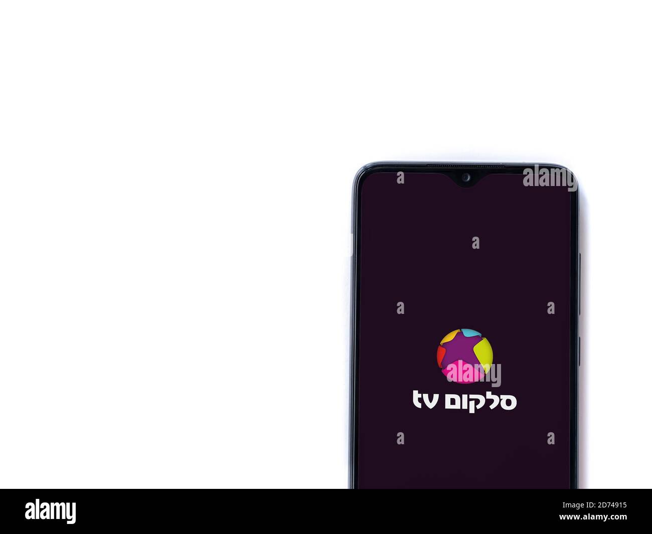 Lod, Israel - July 8, 2020: Cellcom TV app launch screen with logo on ...
