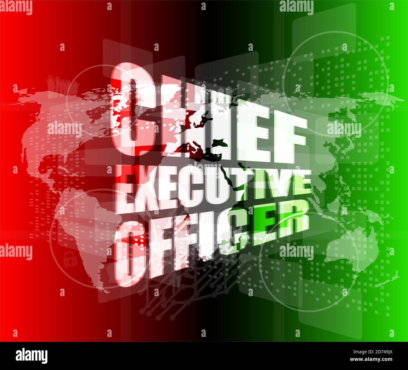 chief executive officer words on digital screen background with world ...