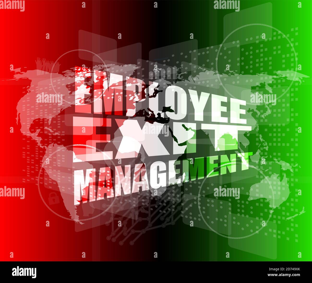Management concept: employee exit management words on digital screen ...