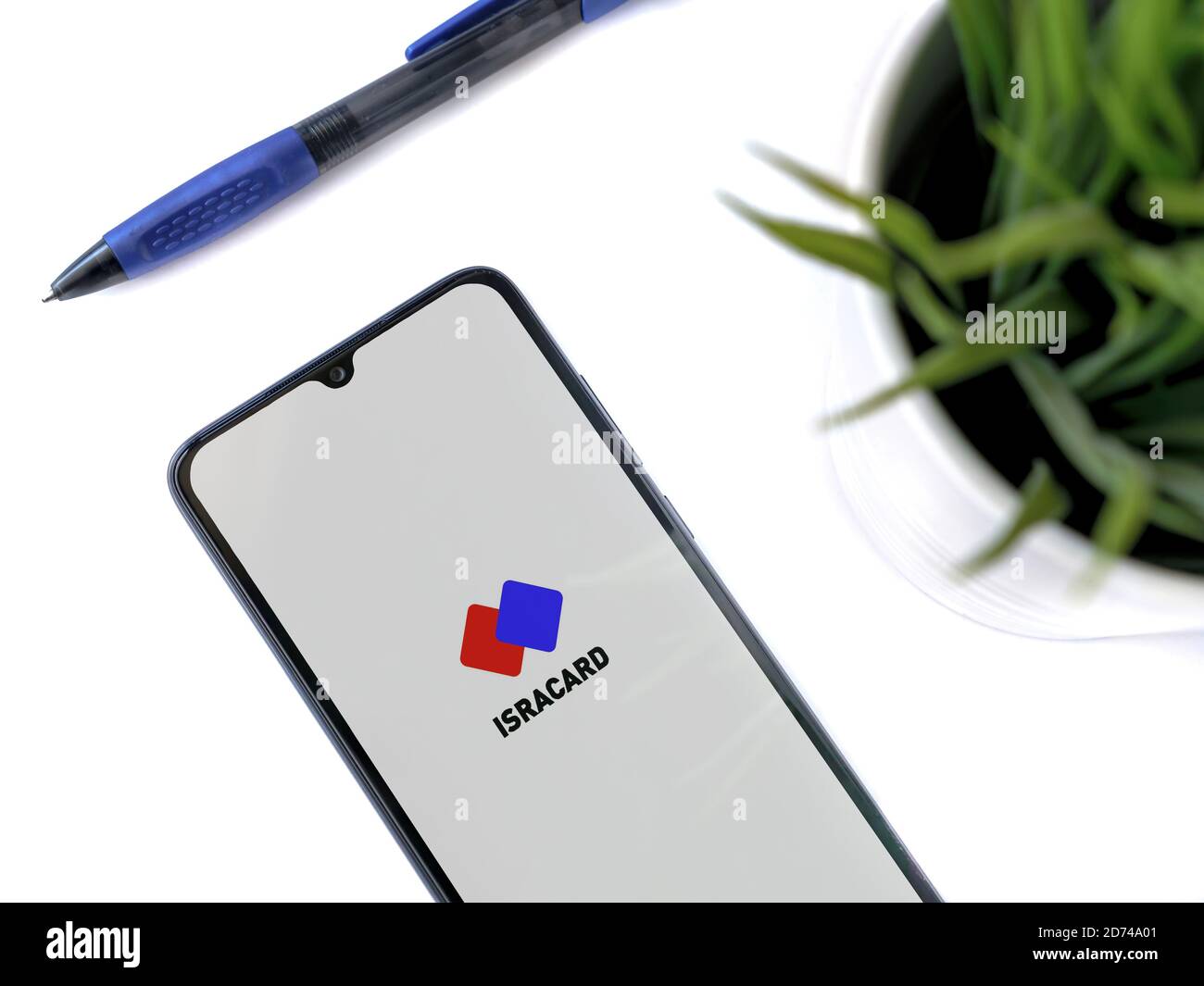 Lod, Israel - July 8, 2020: Isracard app launch screen with logo on a ...