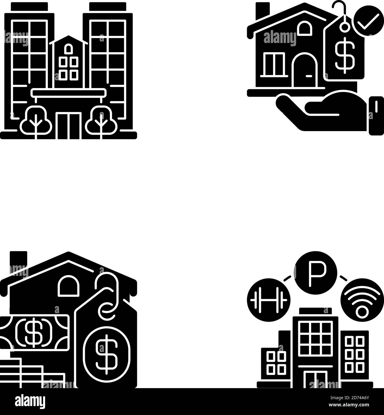 Business property black glyph icons set on white space Stock Vector ...