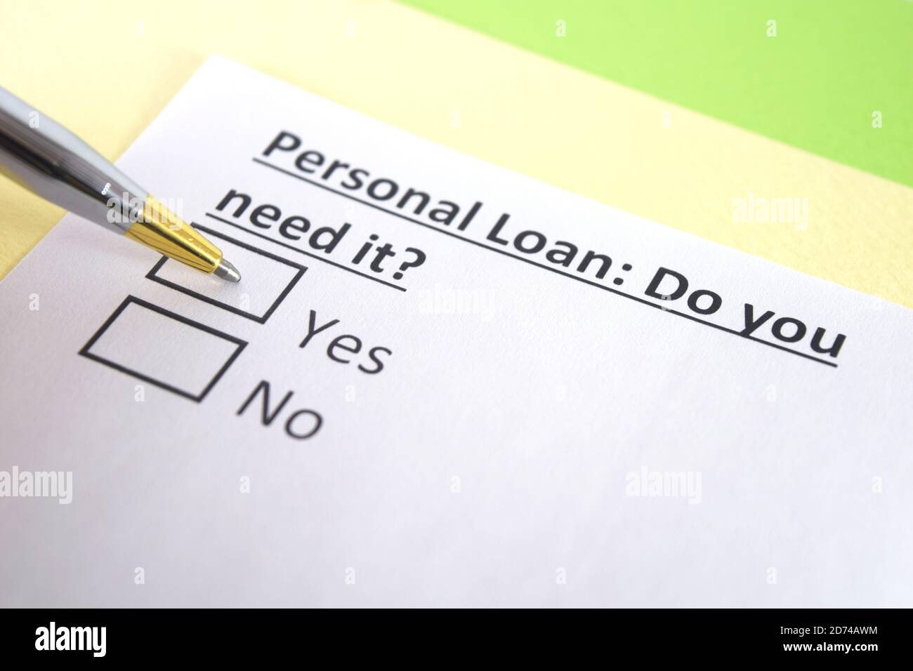 One person is answering question about personal loan Stock Photo - Alamy