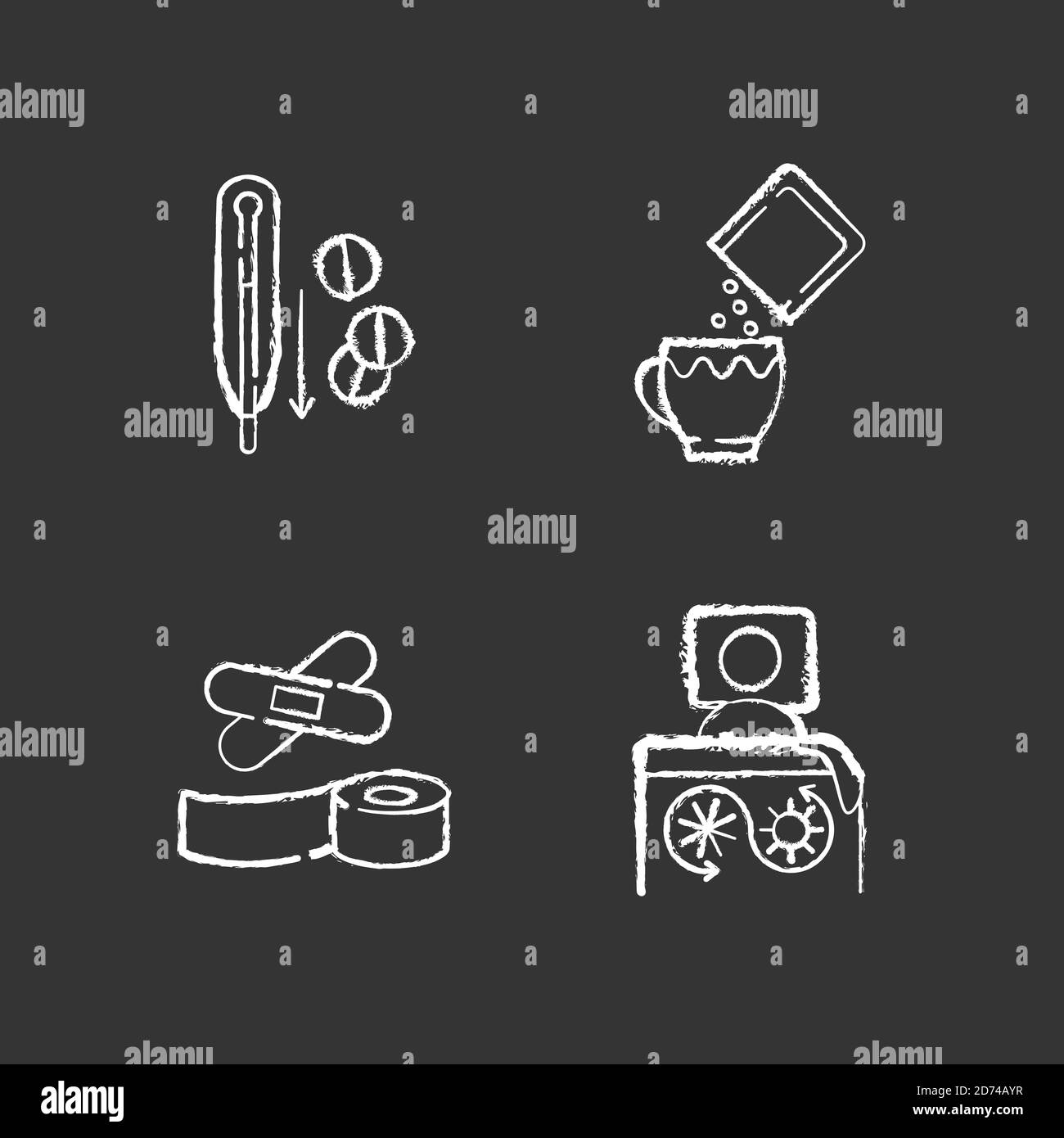 First aid medication chalk white icons set on black background Stock ...