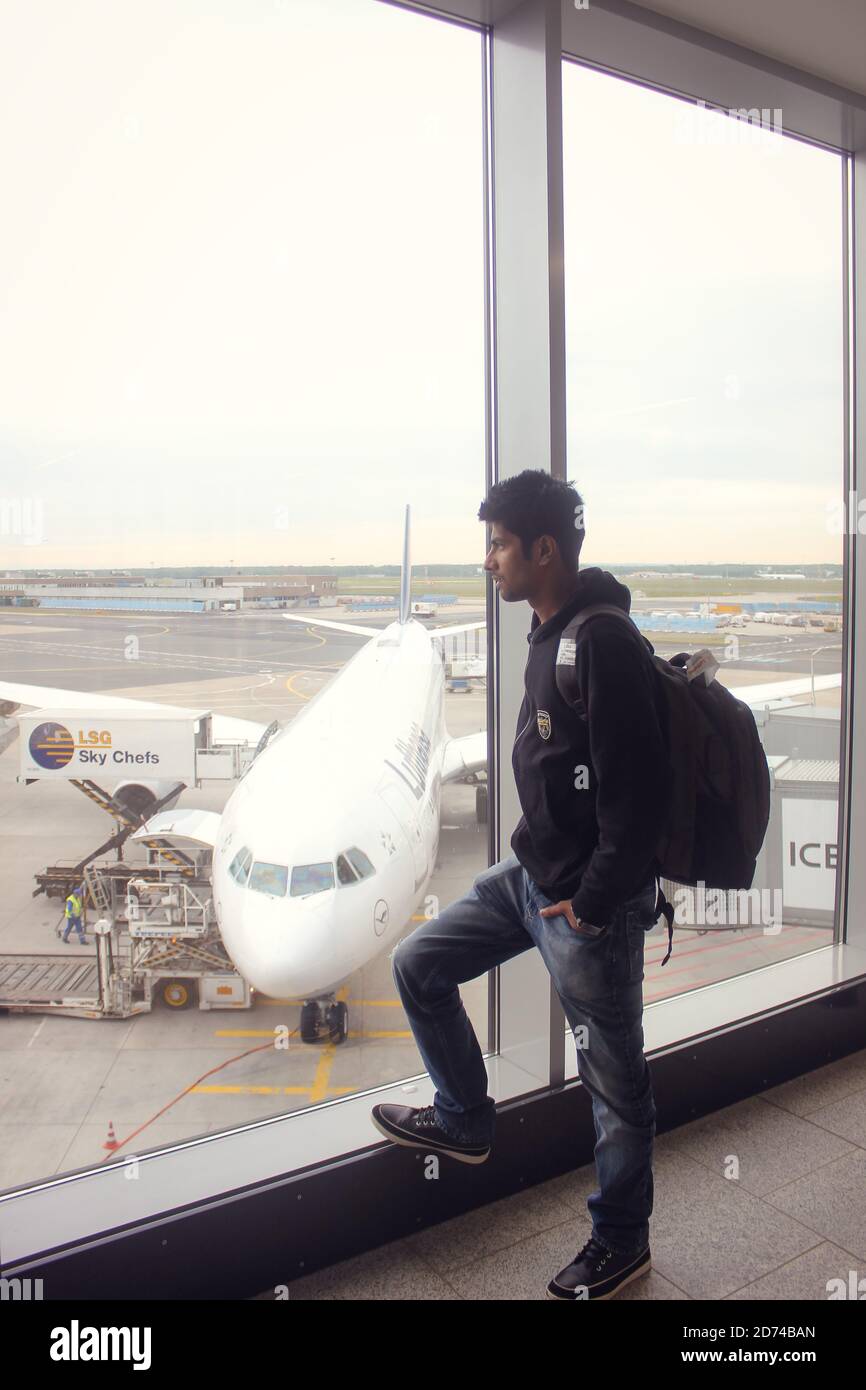 view of Lufthansa aircraft parked at Frankfurt Airport (FRA), which ...