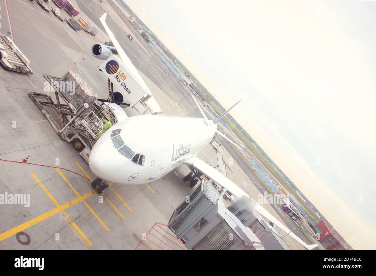 view of Lufthansa aircraft parked at Frankfurt Airport (FRA), which ...