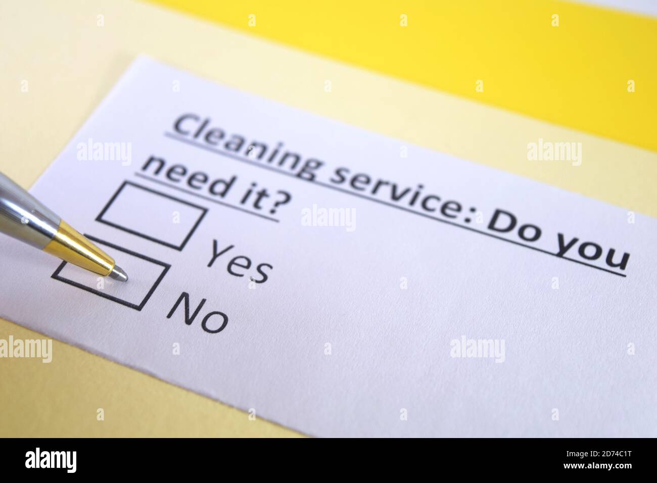 One person is answering question about cleaning service Stock Photo - Alamy