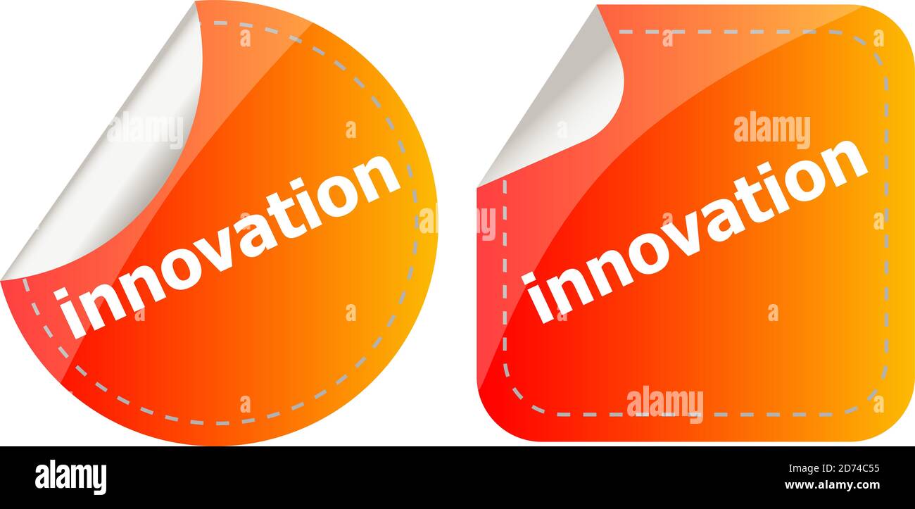 innovation word on stickers button set, label Stock Photo - Alamy