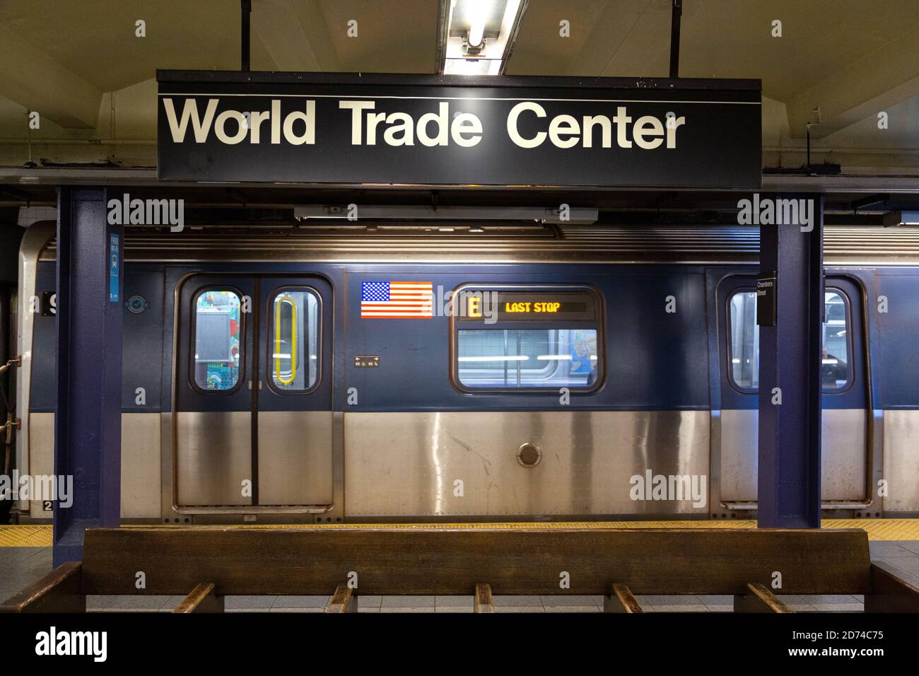 NYC Subway. E train on the World Trade Center station in New York City ...