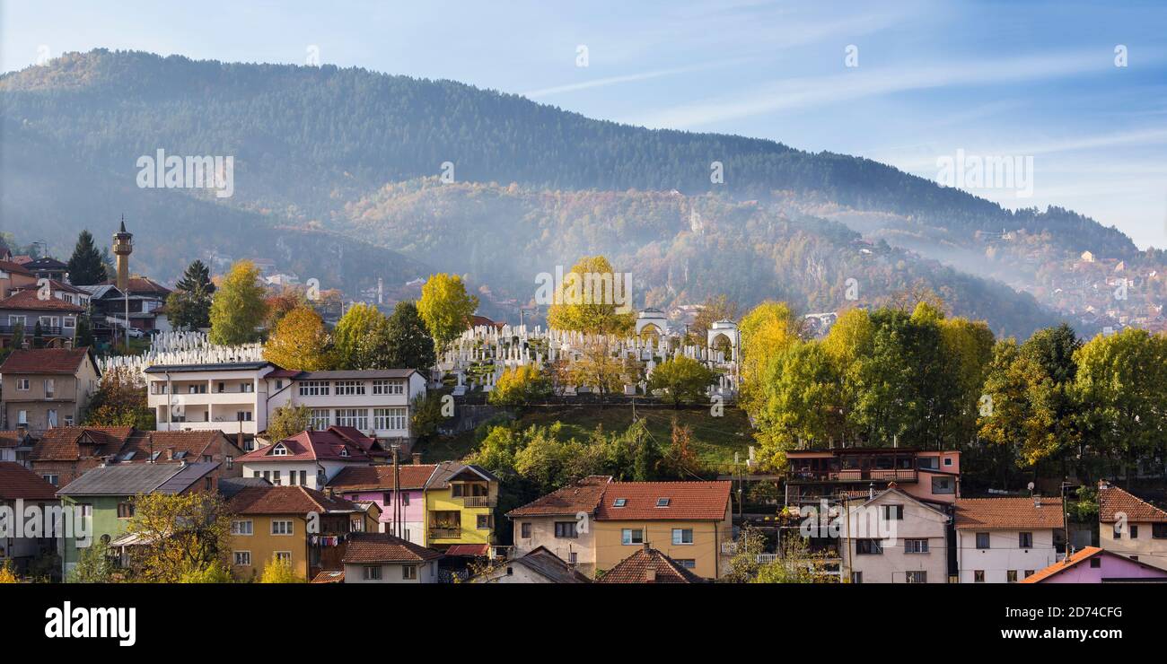 Bosnia and Herzegovina, Sarajevo, View of Alifakovac graveyard (where ...
