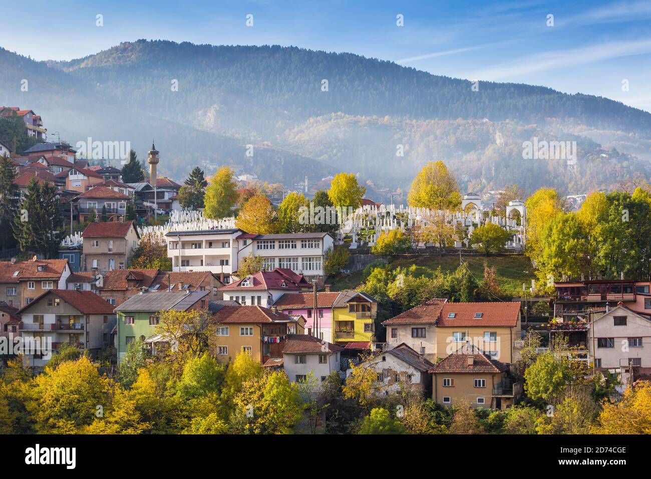 Bosnia and Herzegovina, Sarajevo, View of Alifakovac graveyard (where ...