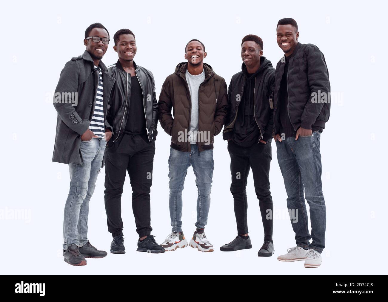 group of friendly guys standing together . isolated on white Stock ...