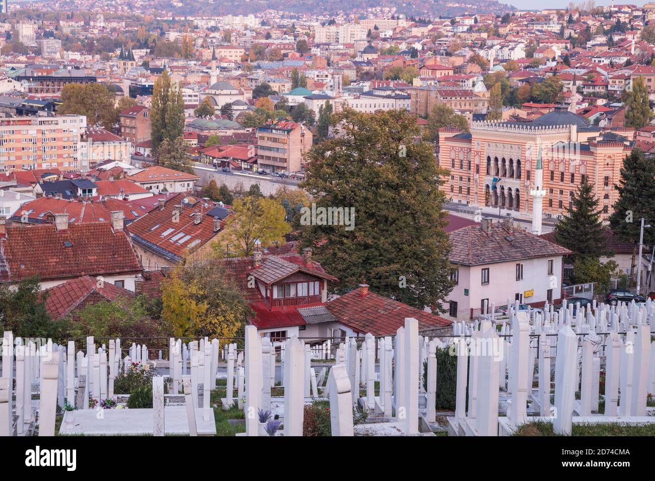 Bosnia and Herzegovina, Sarajevo, View of Alifakovac graveyard (where ...