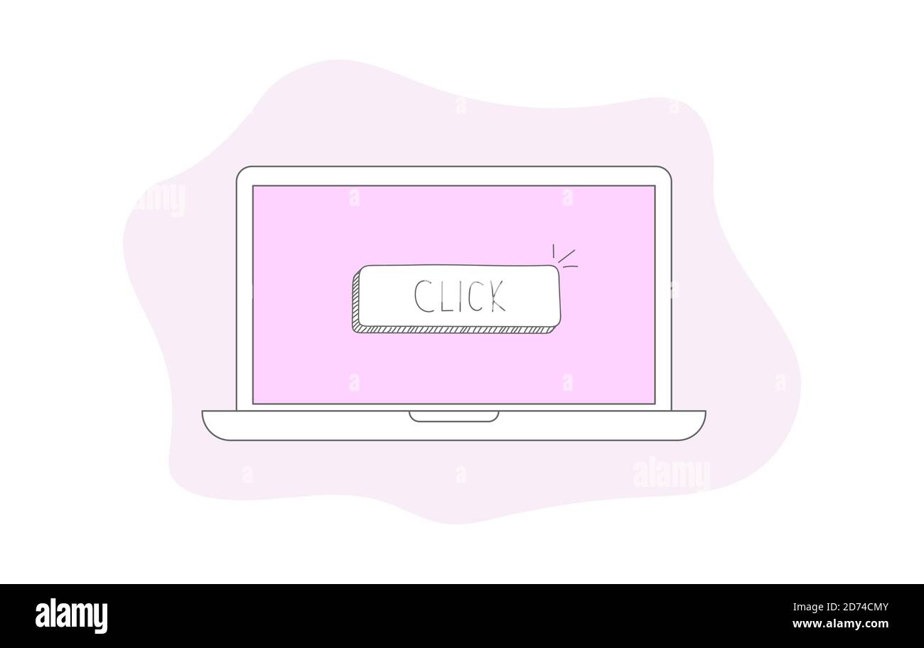 Laptop with button click icon isolated. Notebook screen template ...