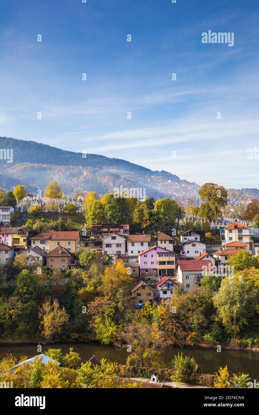 Bosnia and Herzegovina, Sarajevo, View of Alifakovac graveyard (where ...