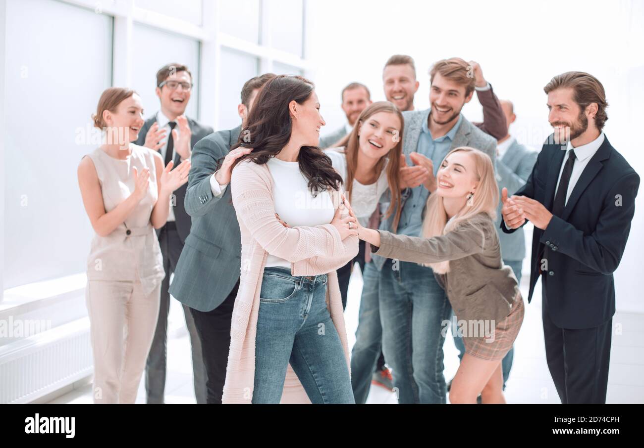 business team congratulating their leader. success concept Stock Photo ...