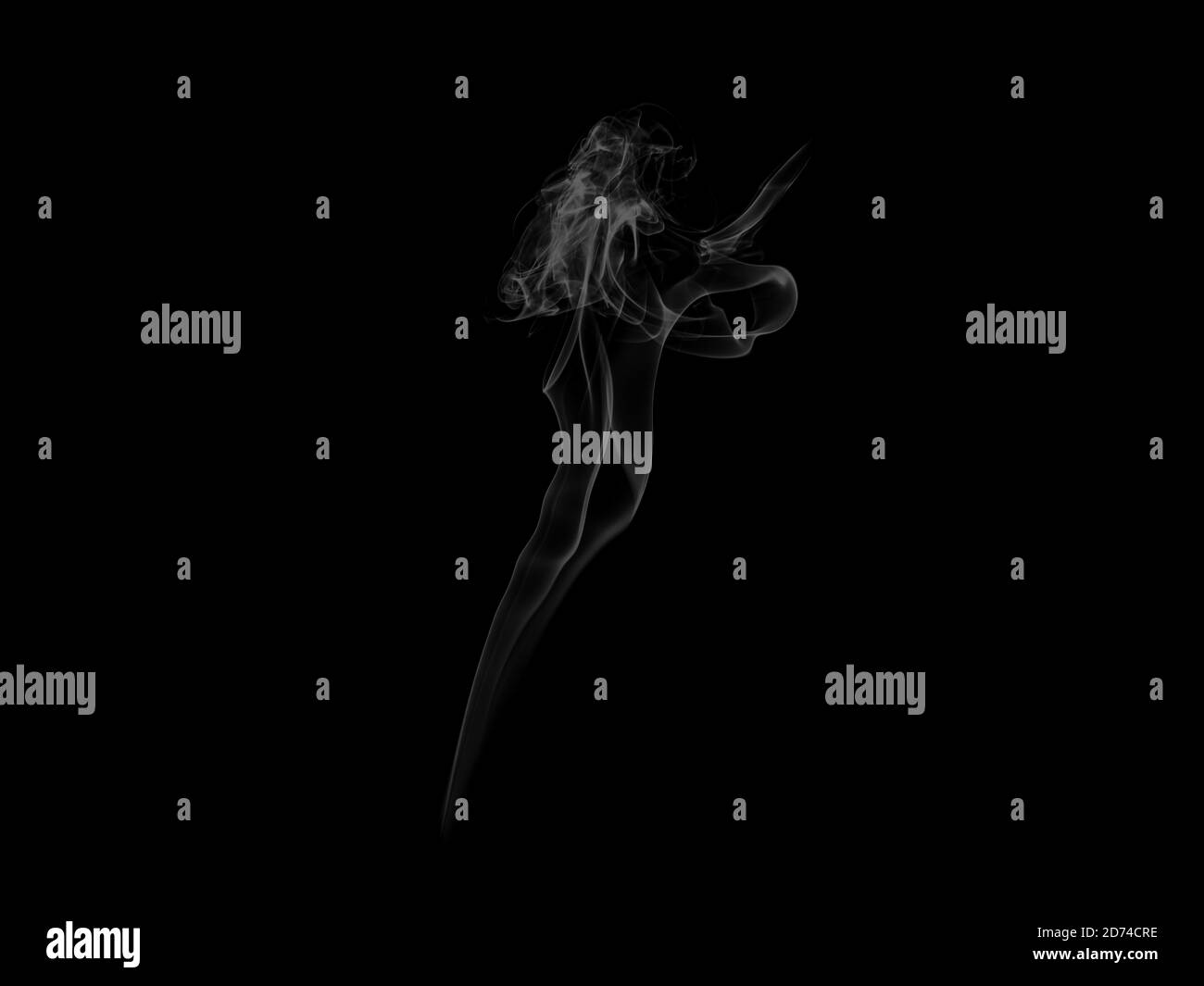 Abstract white puffs of smoke swirls overlay on black background ...