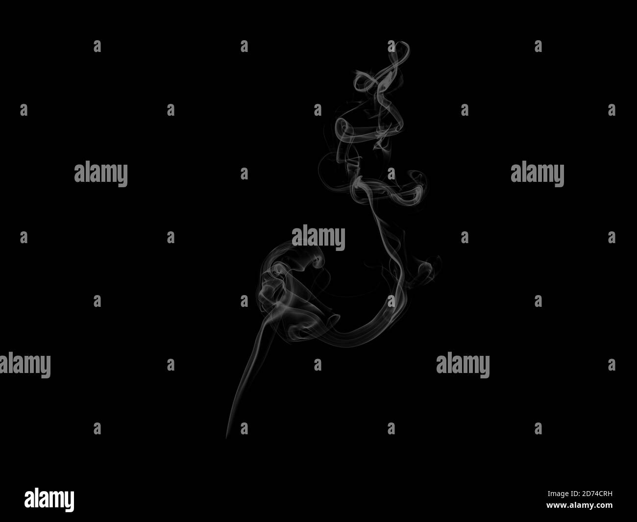 Abstract white puffs of smoke swirls overlay on black background ...
