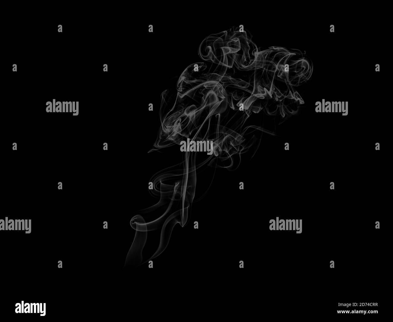 Abstract white puffs of smoke swirls overlay on black background ...