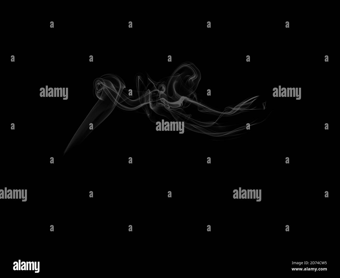 Abstract white puffs of smoke swirls overlay on black background ...