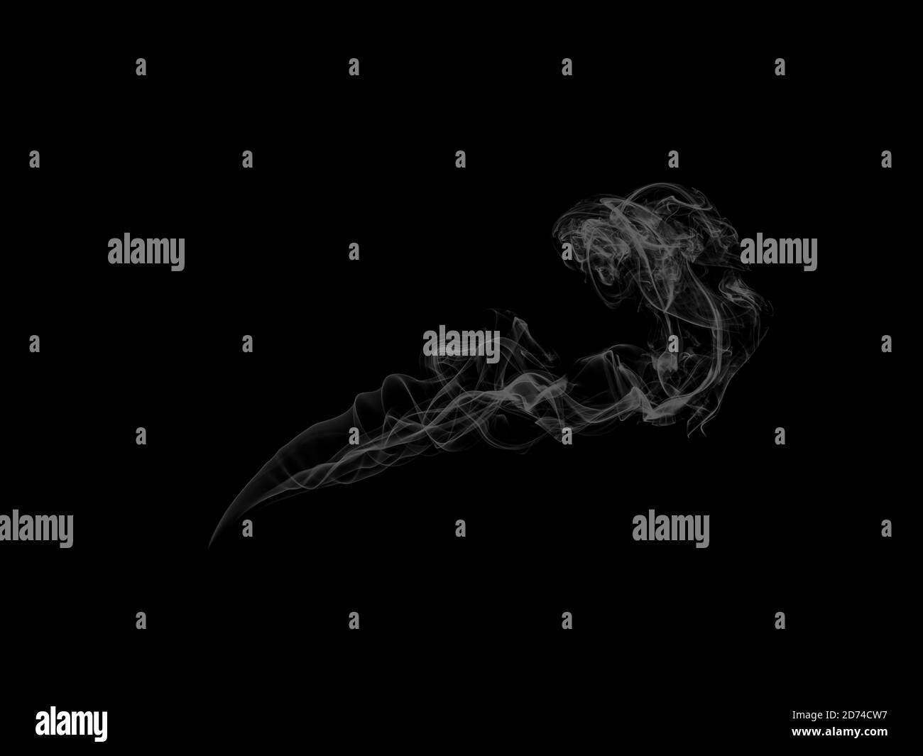 Abstract white puffs of smoke swirls overlay on black background ...
