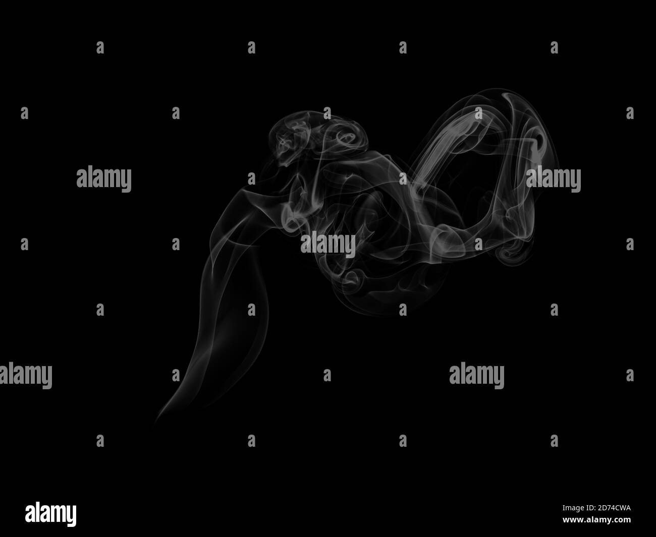 Abstract white puffs of smoke swirls overlay on black background ...