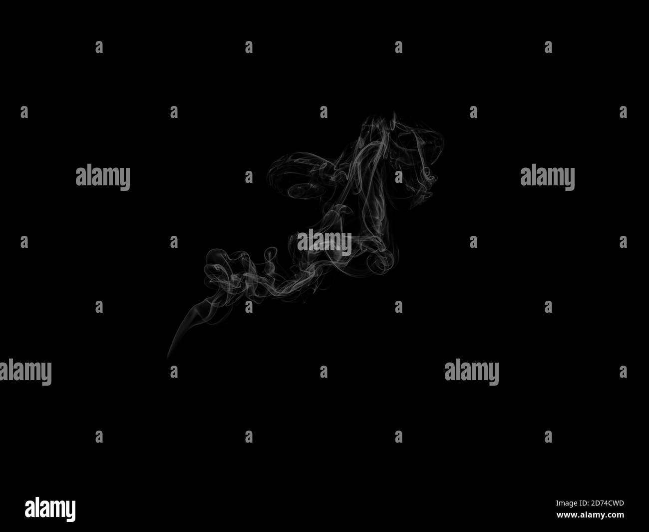 Abstract white puffs of smoke swirls overlay on black background ...