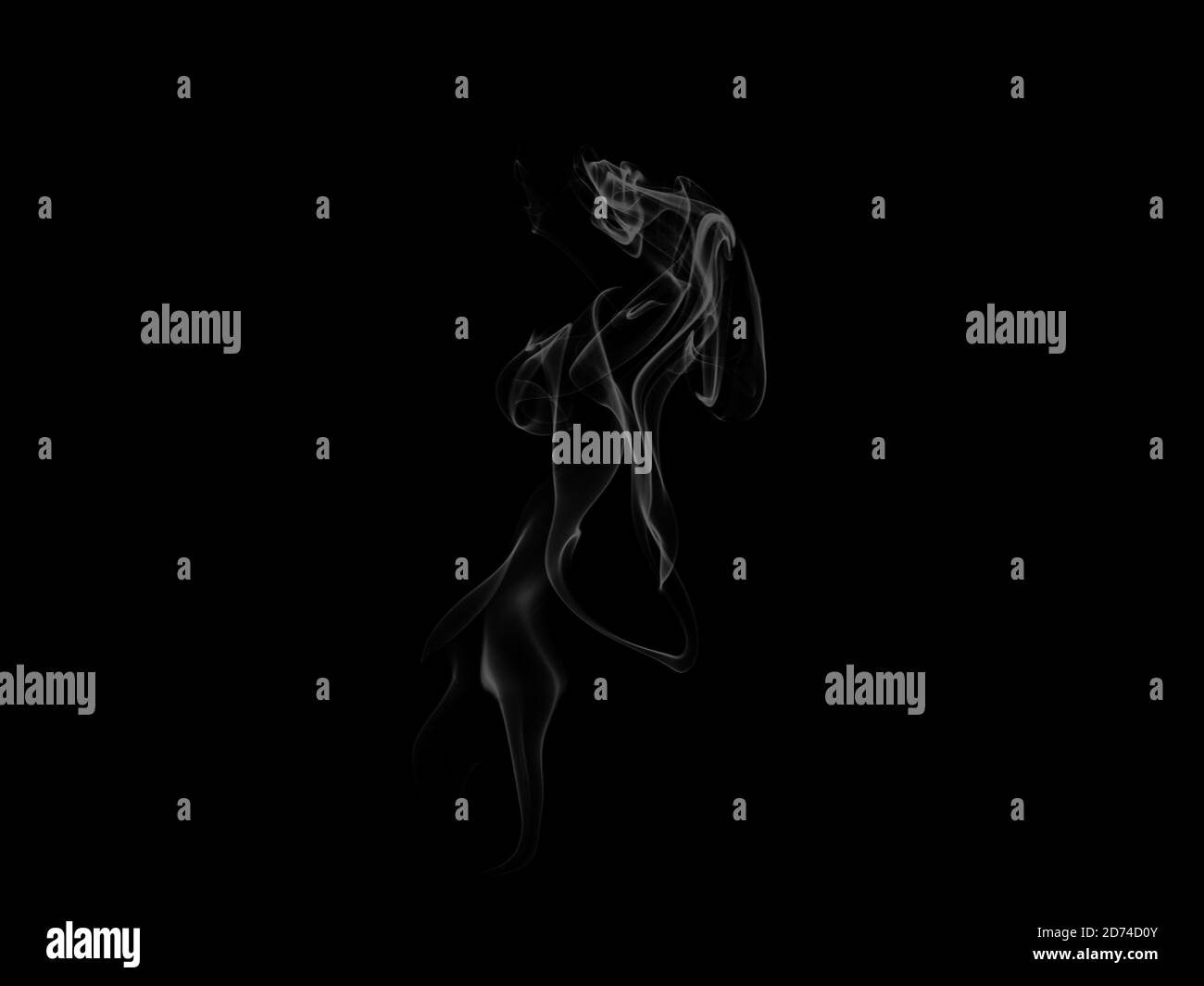 Abstract white puffs of smoke swirls overlay on black background ...