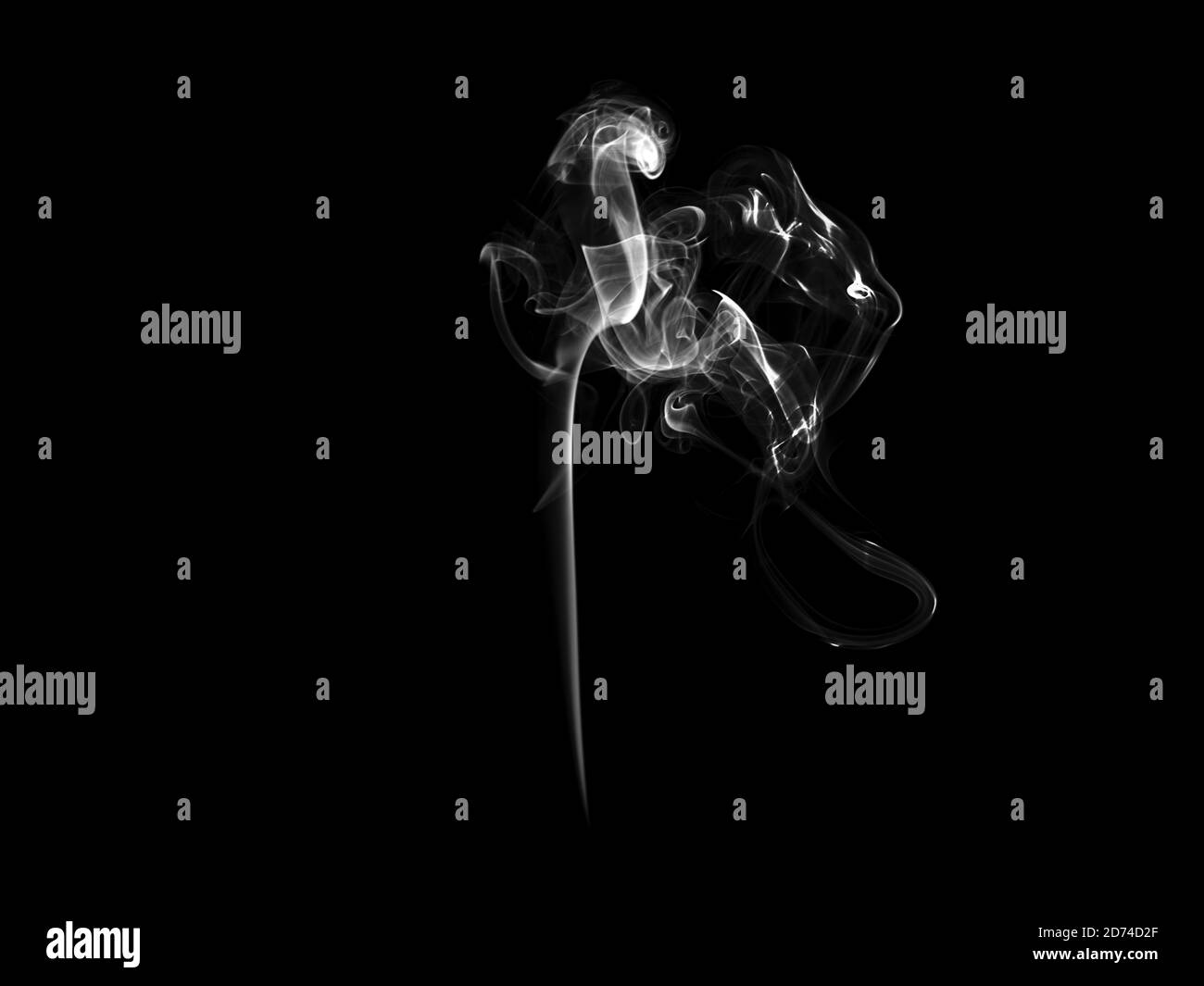 Abstract white puffs of smoke swirls overlay on black background ...