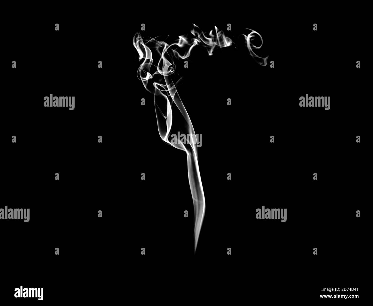 Abstract white puffs of smoke swirls overlay on black background ...