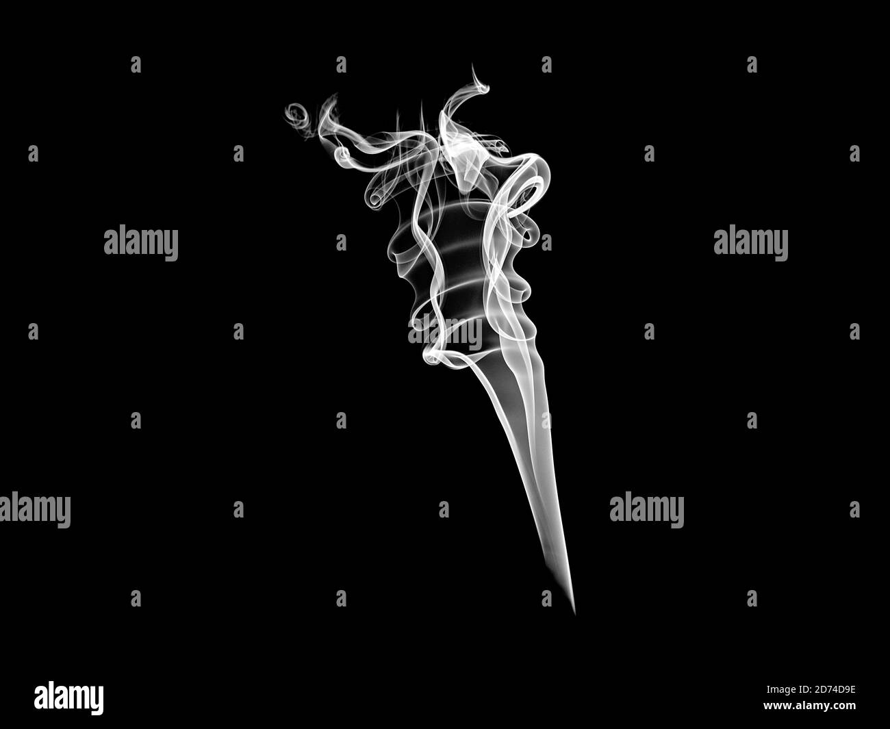 Abstract white puffs of smoke swirls overlay on black background ...