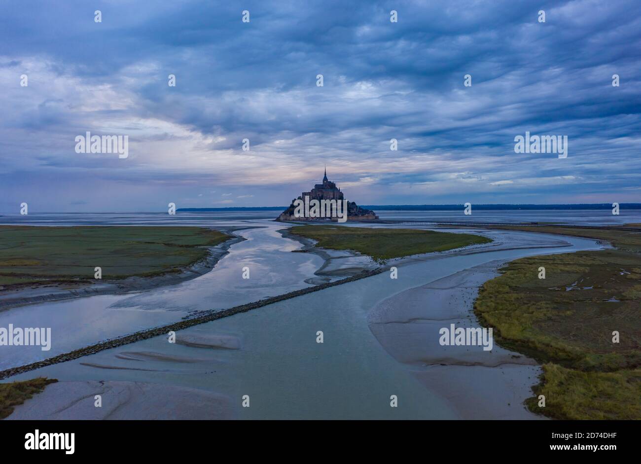 Le Mont Saint Michel, France Castle in Ocean at Sunrise or Sunset ...