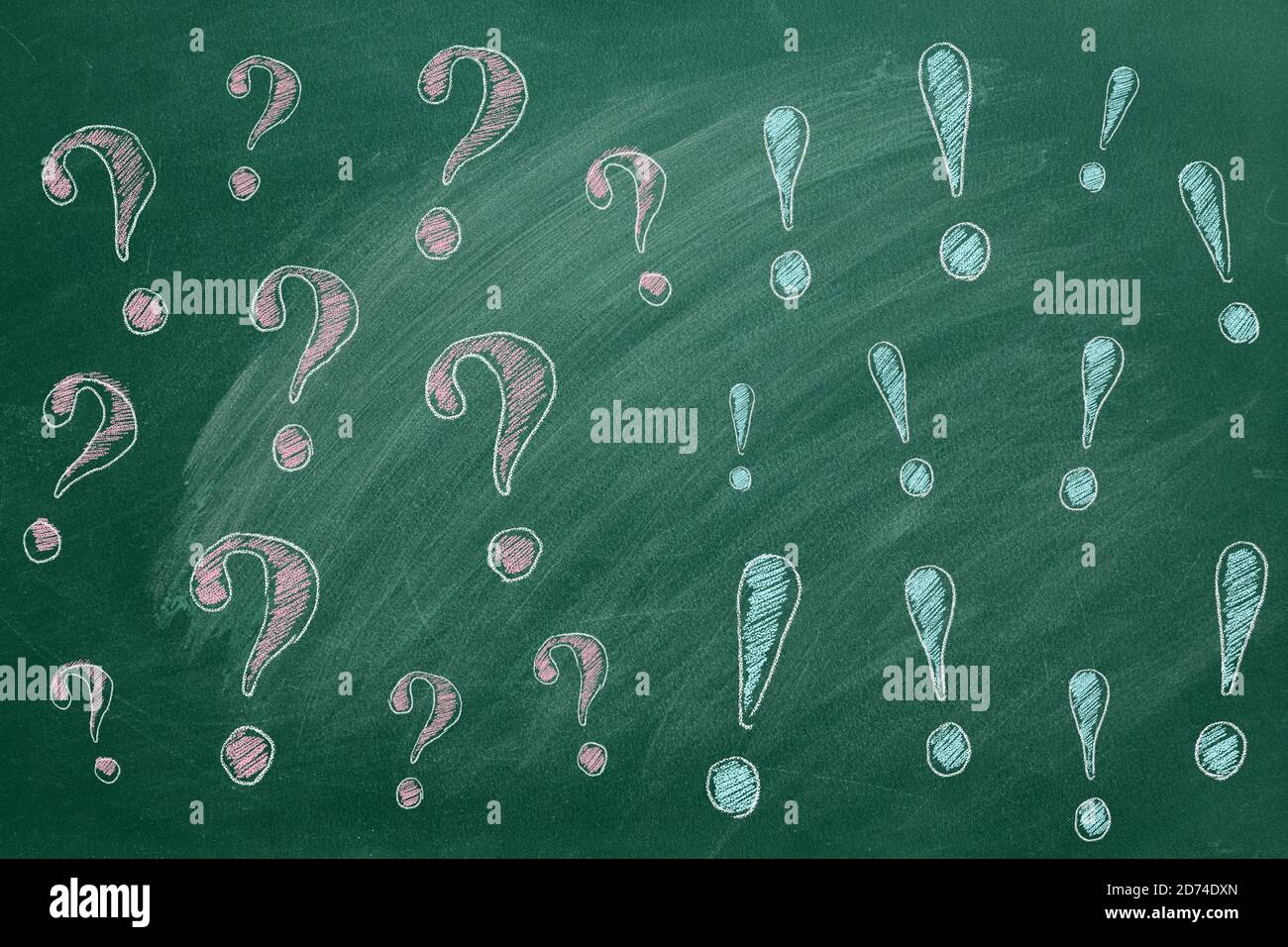 Hand drawn question marks on the left and exclamation marks on the ...