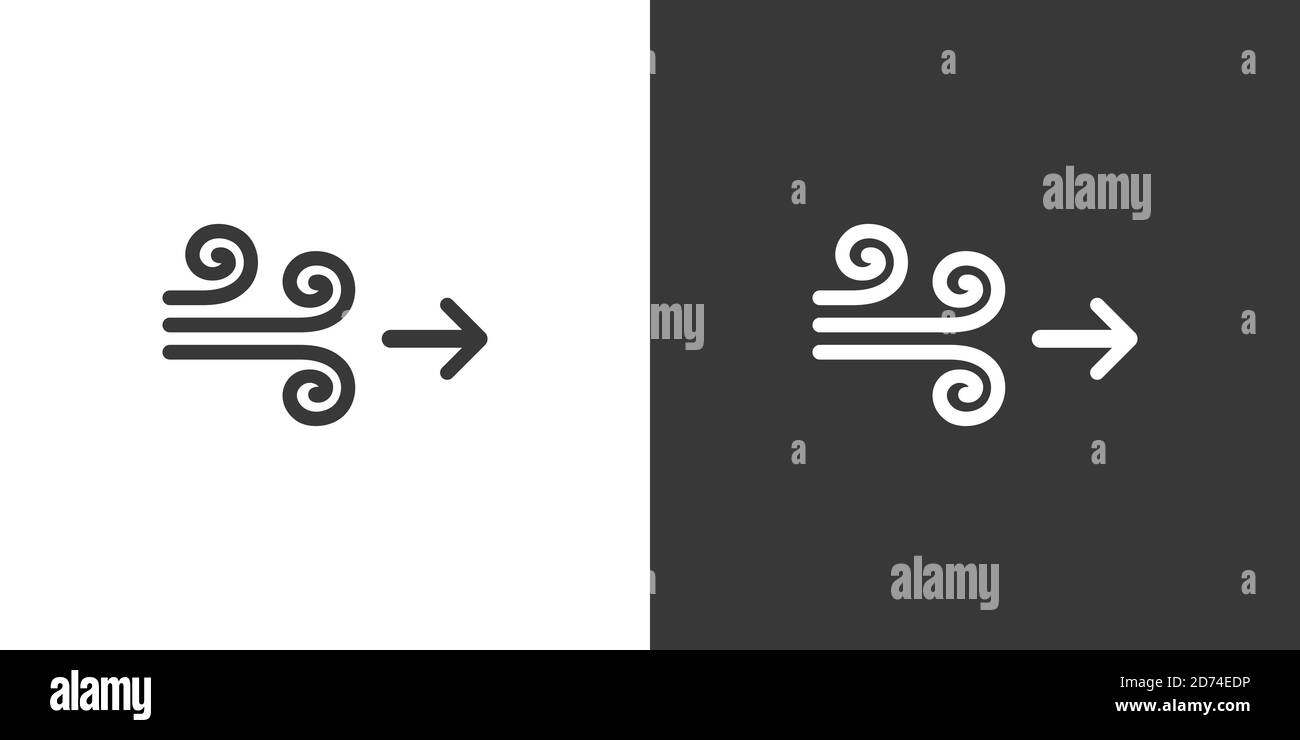 Wind with arrow. Isolated icon on black and white background. Weather ...