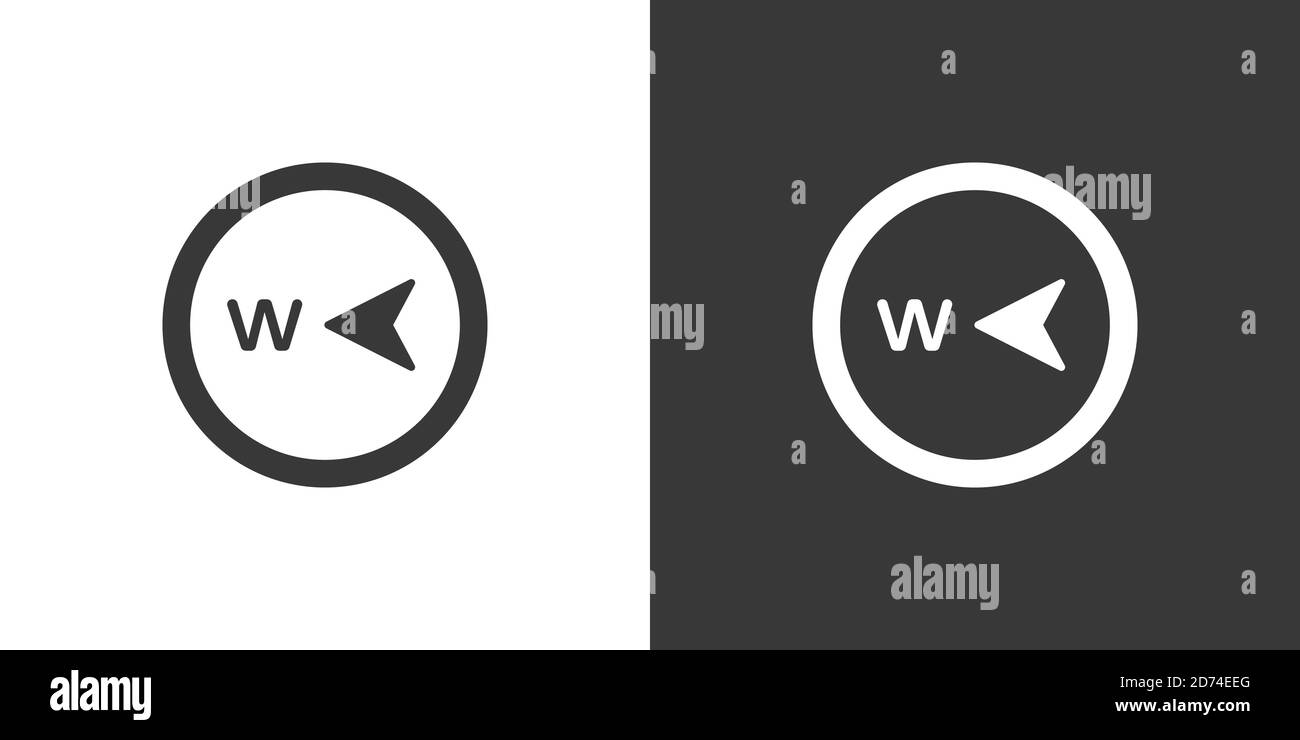 West direction compass. Isolated icon on black and white background ...