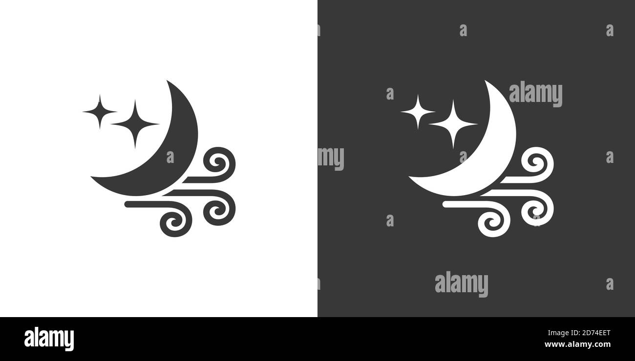 Wind and moon. Isolated icon on black and white background. Weather ...