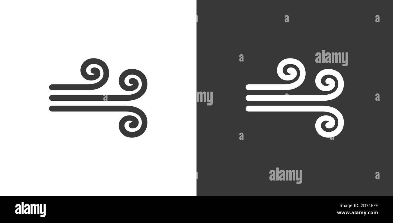 Wind. Isolated icon on black and white background. Weather glyph vector ...