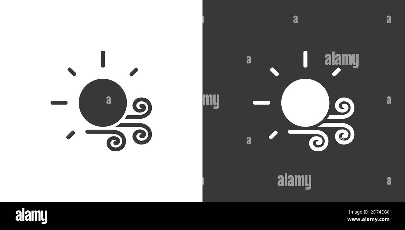 Wind and sun. Isolated icon on black and white background. Weather ...