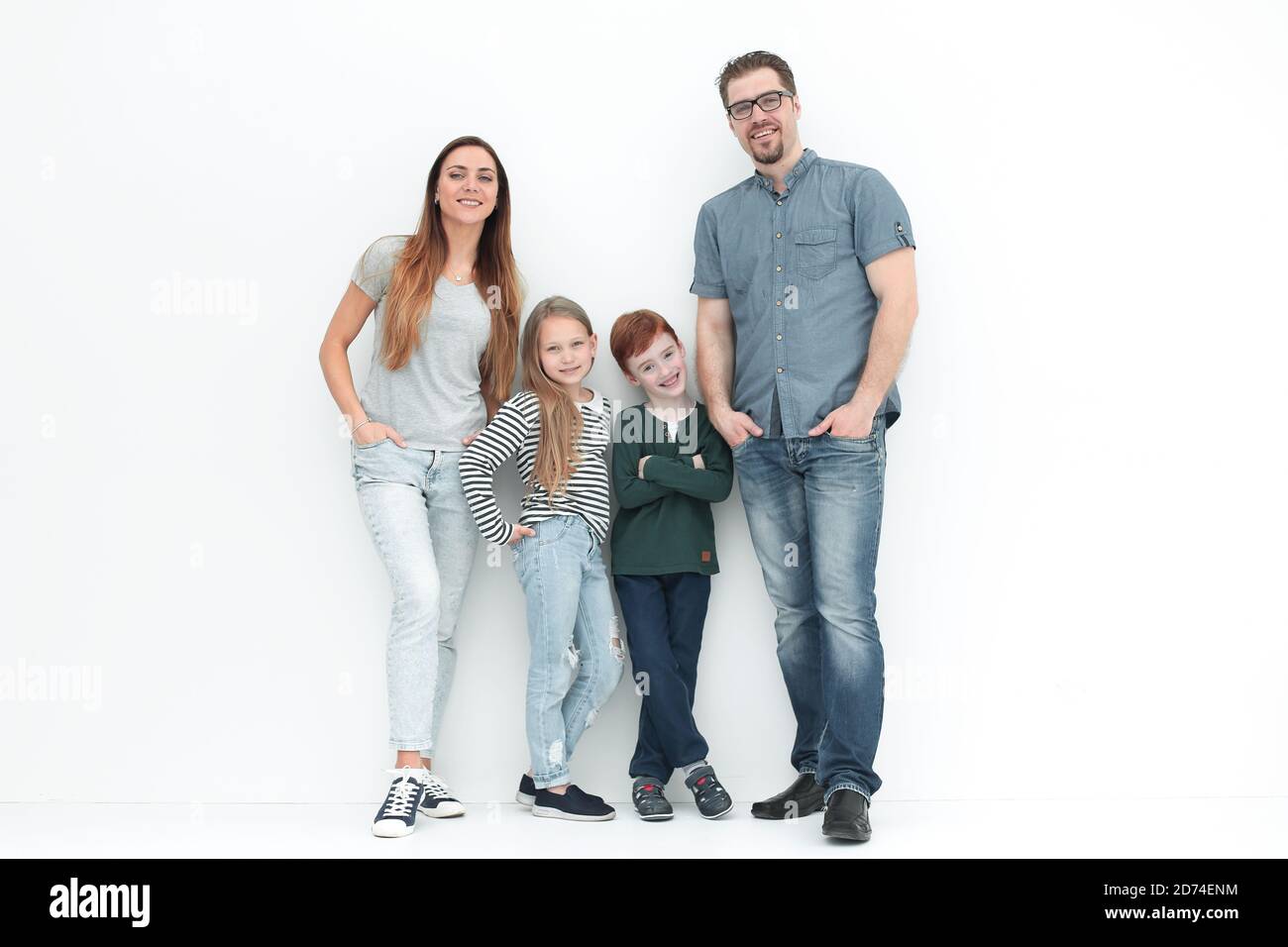 in full growth.happy family with two children Stock Photo - Alamy