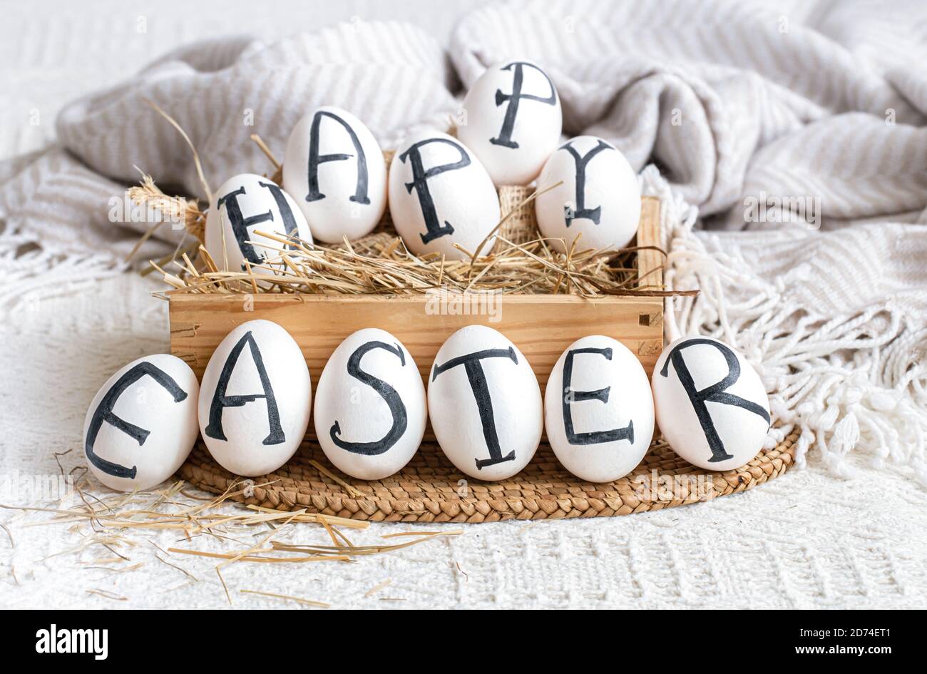 Easter eggs with the inscription happy Easter, holiday decor . Still ...