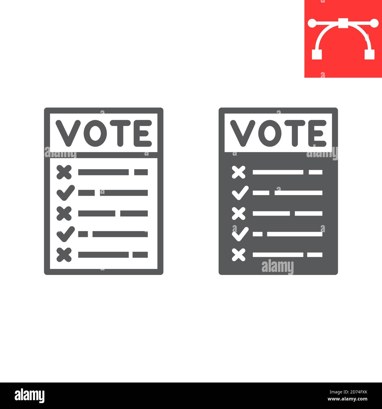 Ballot paper line and glyph icon, election and checklist, voting paper ...