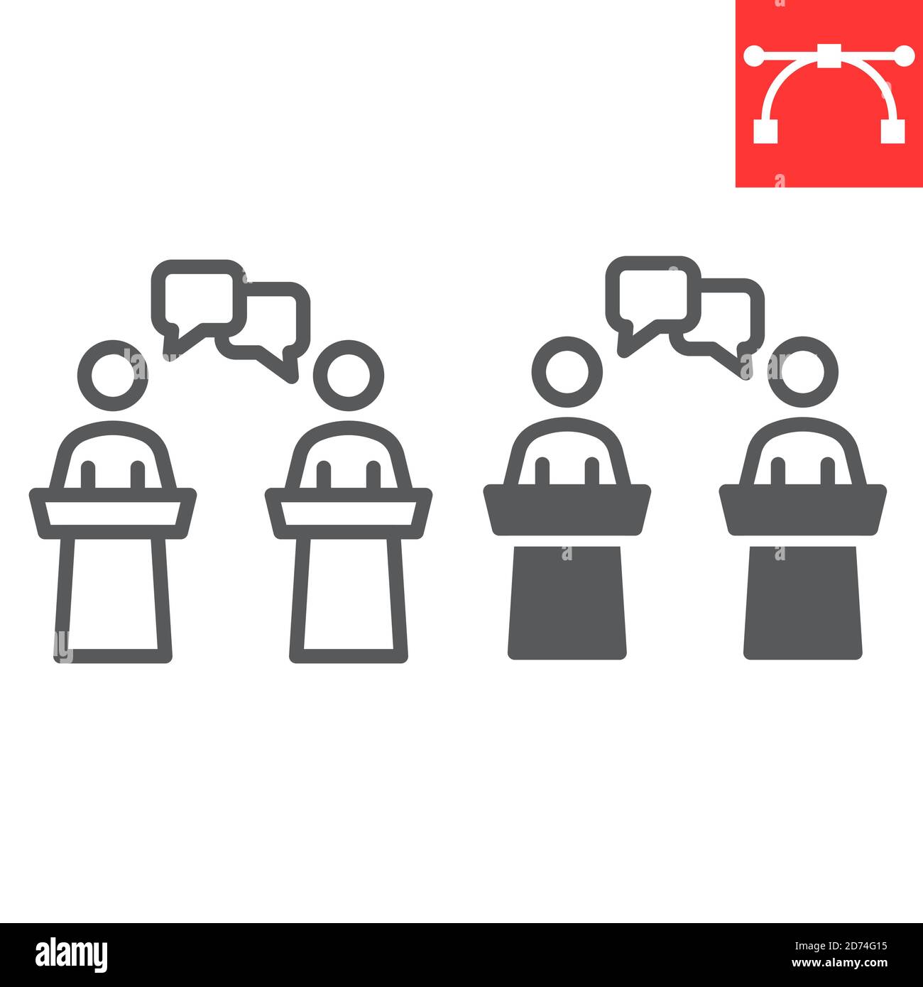 Debate line and glyph icon, election and discussion, political debate ...