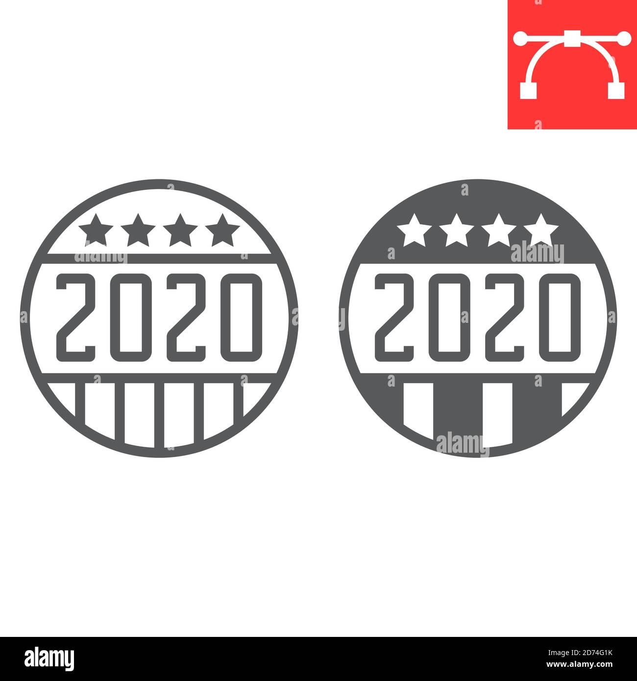 Vote badge 2020 line and glyph icon, election and democratic, vote ...