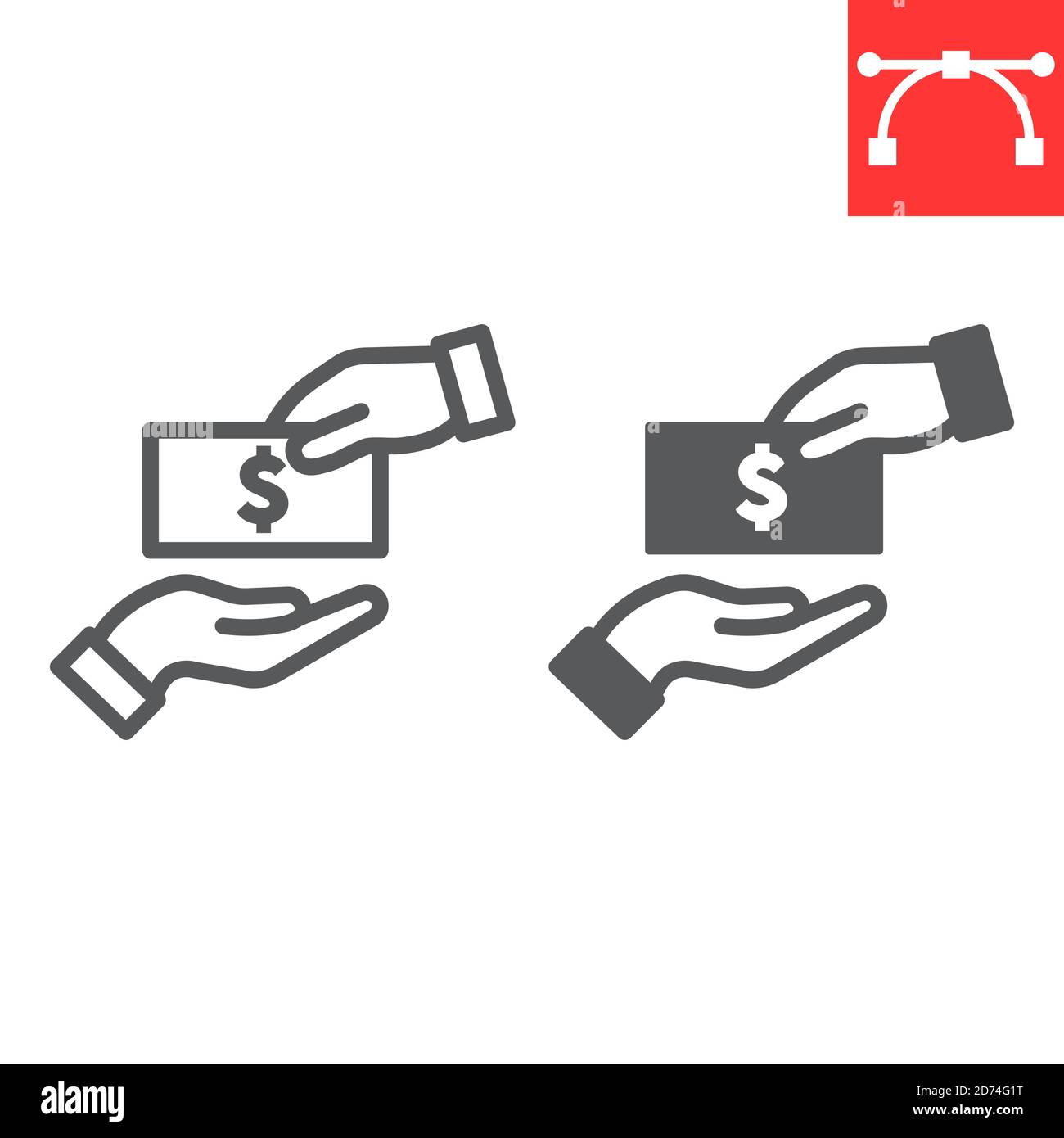 Bribe line and glyph icon, election and corruption, hand give bribery ...