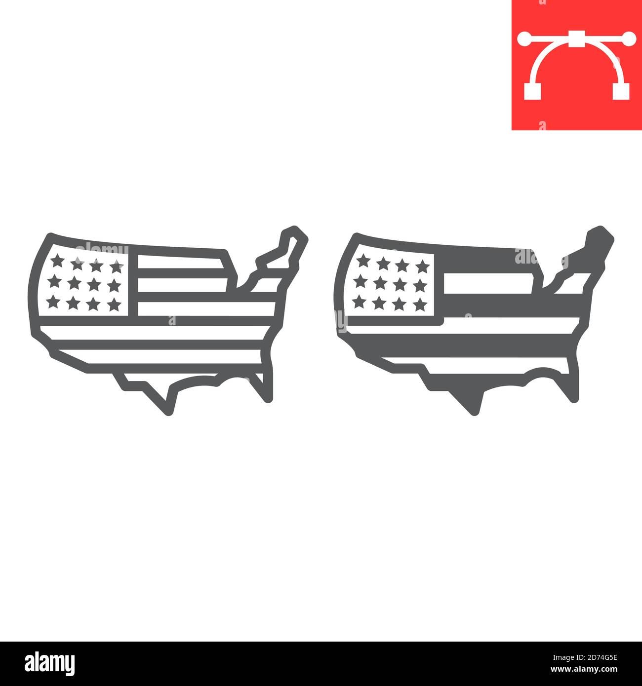 USA map line and glyph icon, country and flag, american map sign vector ...