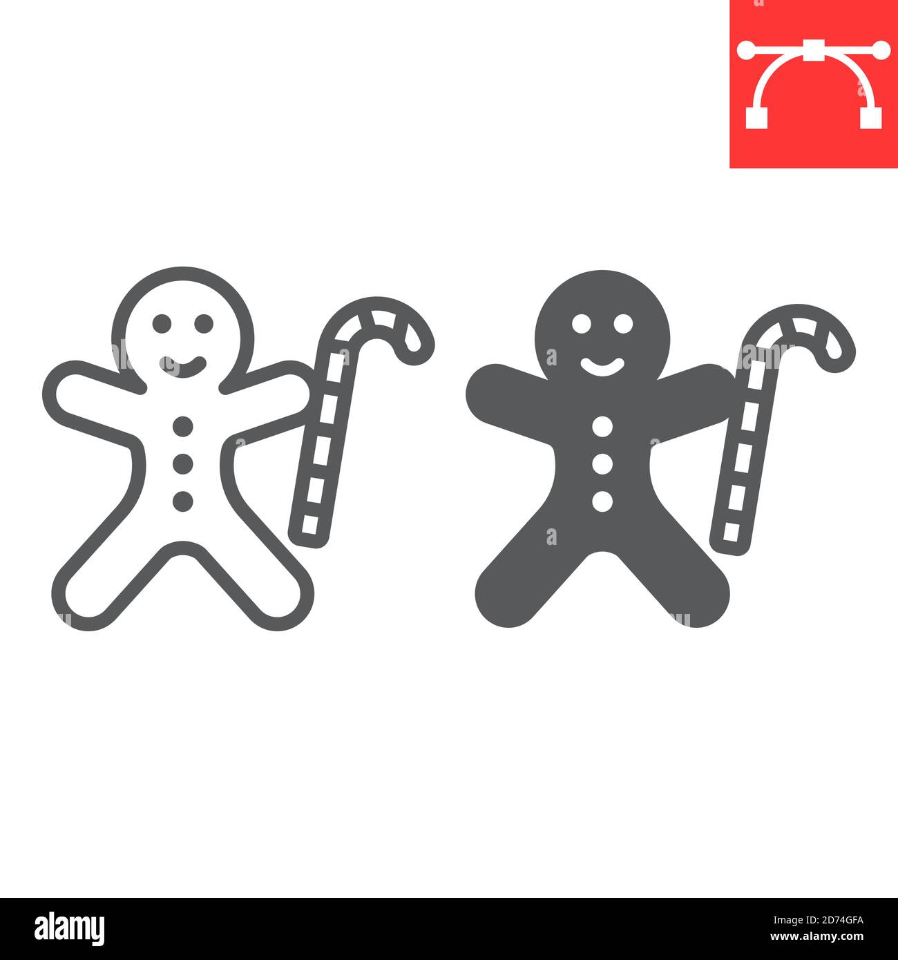 Gingerbread man line and glyph icon, merry christmas and cookie ...